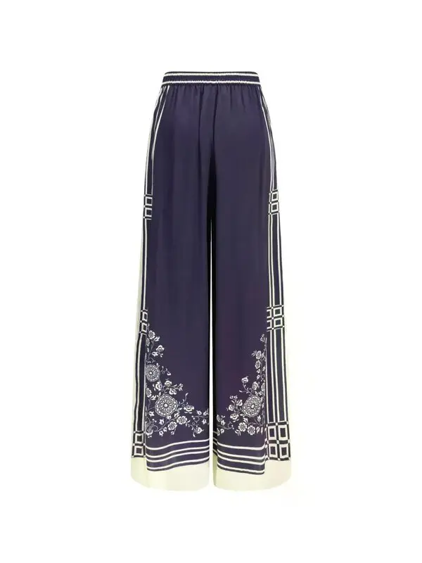 ALEMAIS Banderra Floral-print Silk Palazzo Pants - Blue