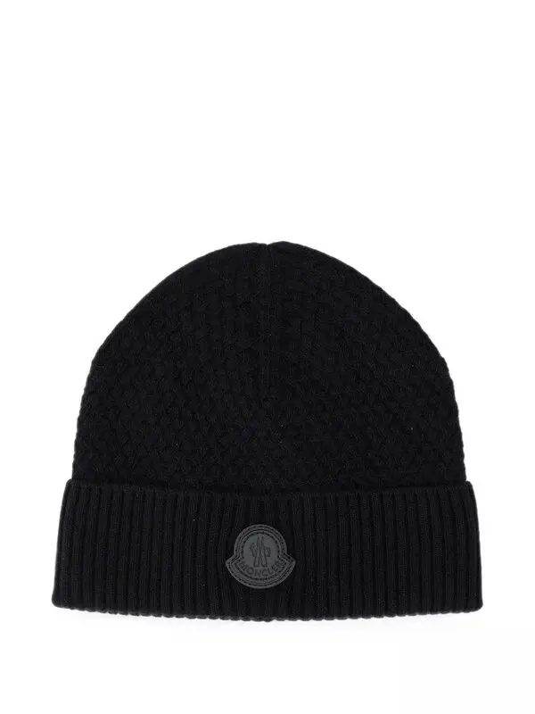 Moncler Logo-patch Weave Beanie Hat - Black