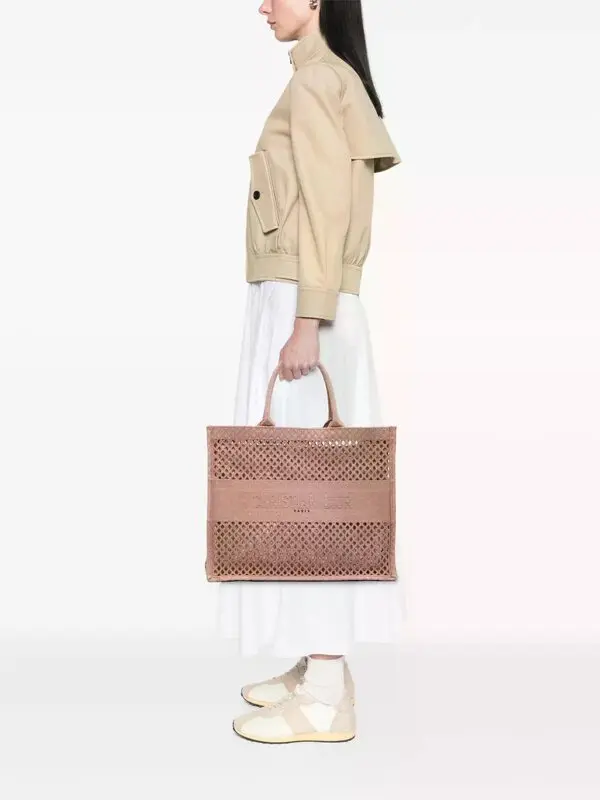 Dior 2020-2021 Large Embroidered Mesh Book Tote Bag - Pink