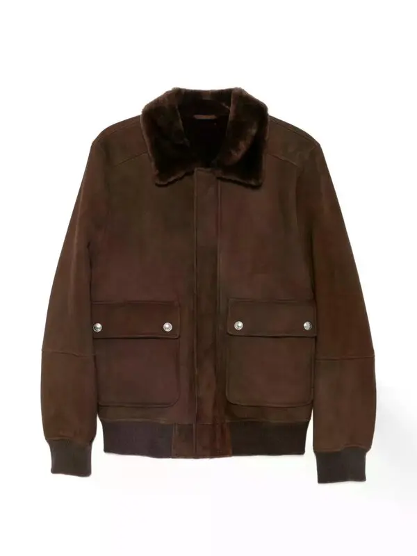 Eleventy Shearling-collar Suede Jacket - Brown