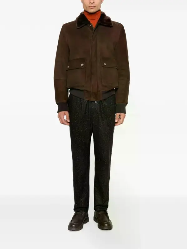 Eleventy Shearling-collar Suede Jacket