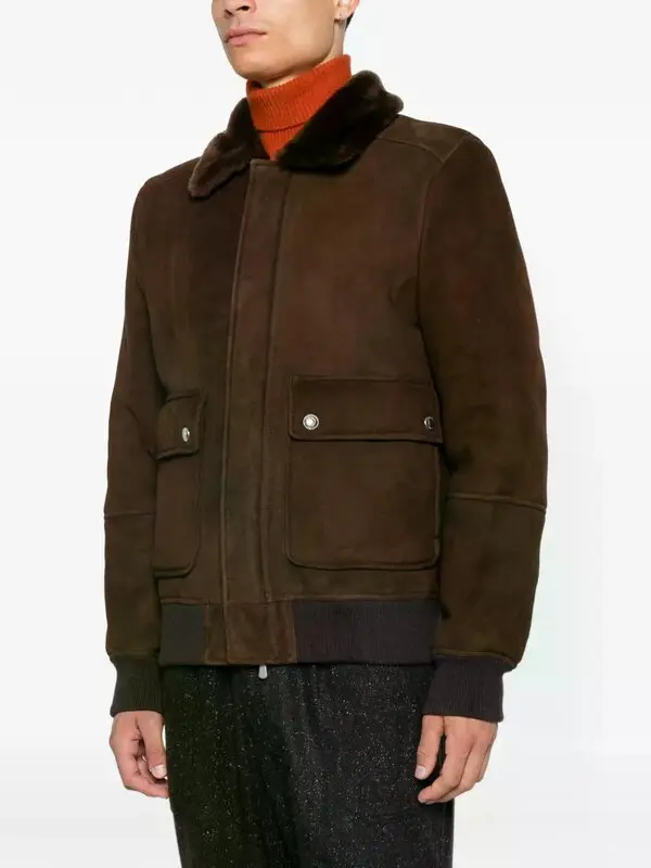 Eleventy Shearling-collar Suede Jacket