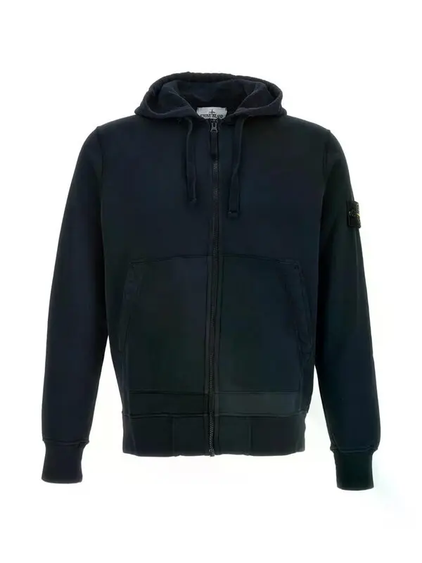 Stone Island 6100061 Organic Cotton Fleece Hooded Sweatshirt - Blue