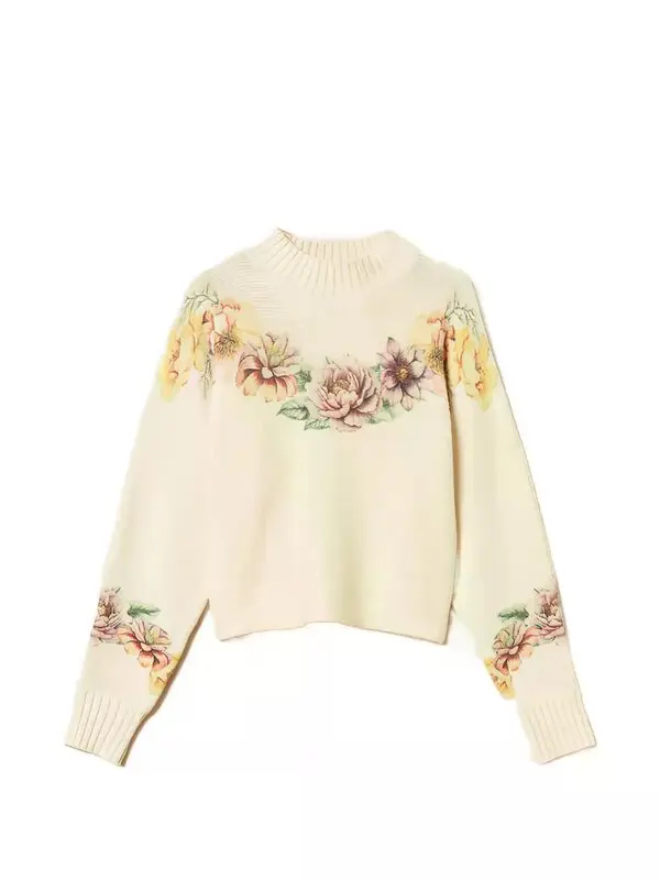 TWINSET Wool-blend Jumper With Floral Print - Neutrals