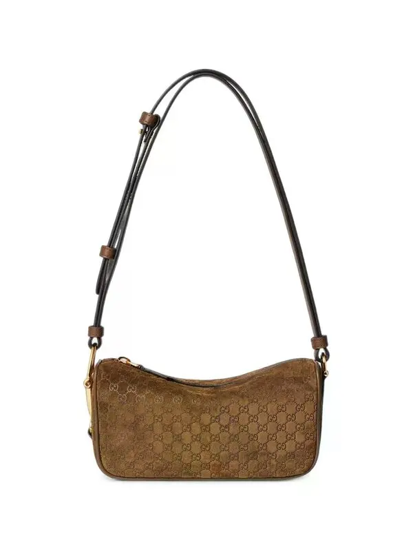Gucci Gg Motif Suede Shoulder Bag - Brown