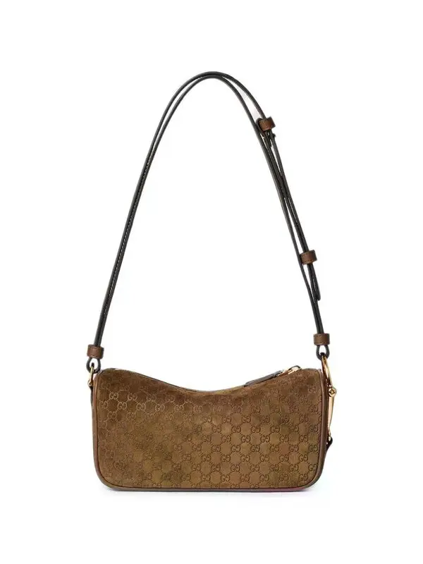 Gucci Gg Motif Suede Shoulder Bag - Brown