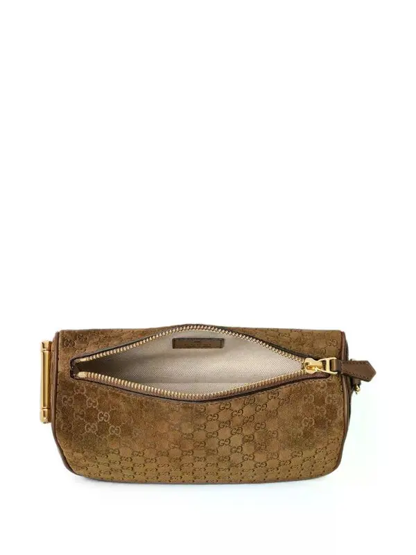 Gucci Gg Motif Suede Shoulder Bag - Brown