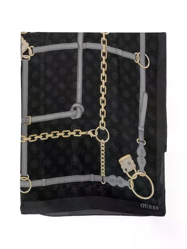 Guess Chain-print Logo Scarf - Black