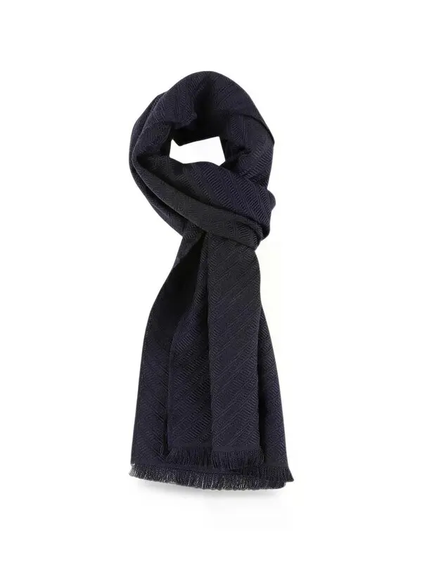 Emporio Armani Herringbone-knit Fringed Scarf - Blue