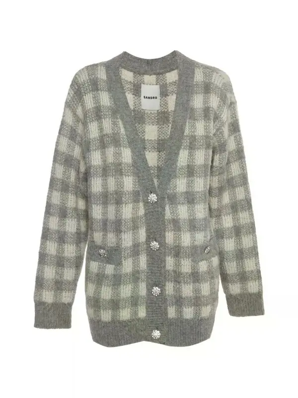Sandro Check Jacquard Ontario Cardigan - Grey