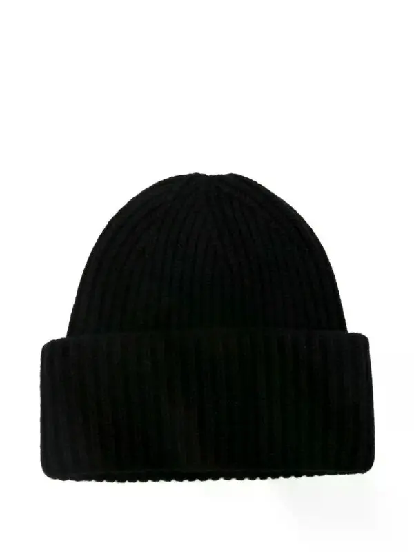 Soft Goat Ribbed-knit Beanie Hat - Black