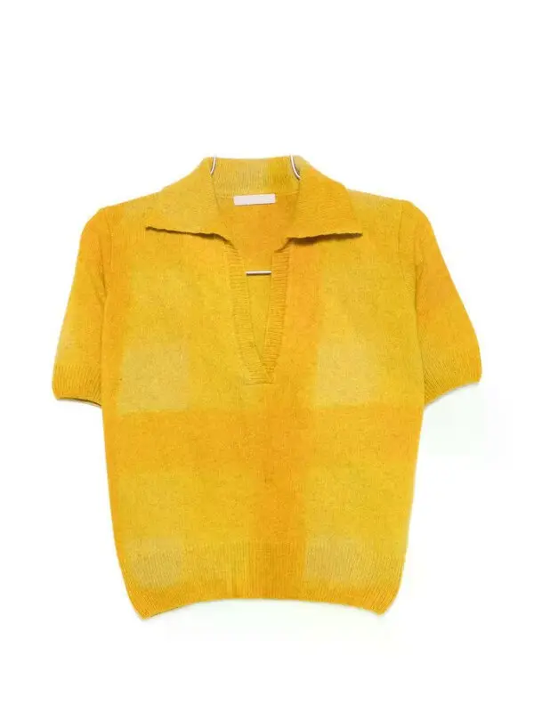 KRISTINA TI Check-pattern Polo-collar Sweater