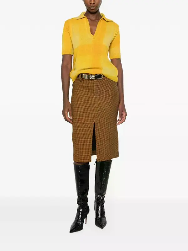 KRISTINA TI Check-pattern Polo-collar Sweater