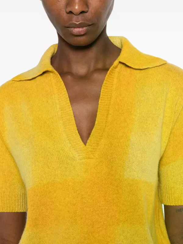 KRISTINA TI Check-pattern Polo-collar Sweater