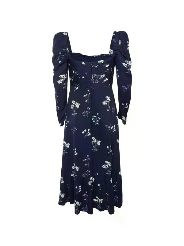 SELF-PORTRAIT Midi Floral-print Ruched Dress - Blue