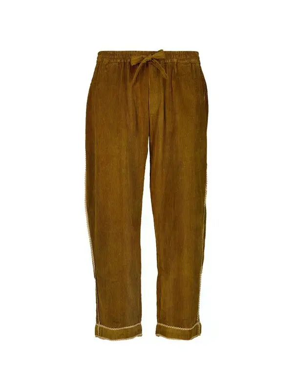 BAZISZT Lace-trim Corduroy Trousers - Brown