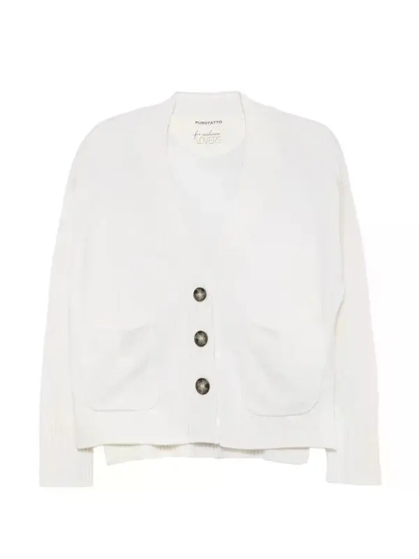 PUROTATTO Button-up Patch-pocket Cardigan - White
