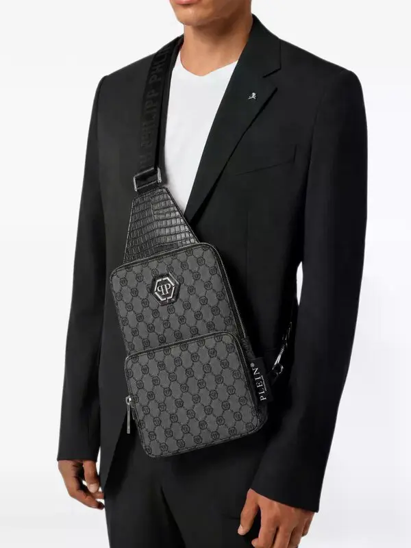 Philipp Plein Denim Crossbody Bag Jacquard Monogram