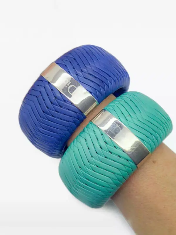 Dior 2000s Leather Weave Bangle Stack - Blue