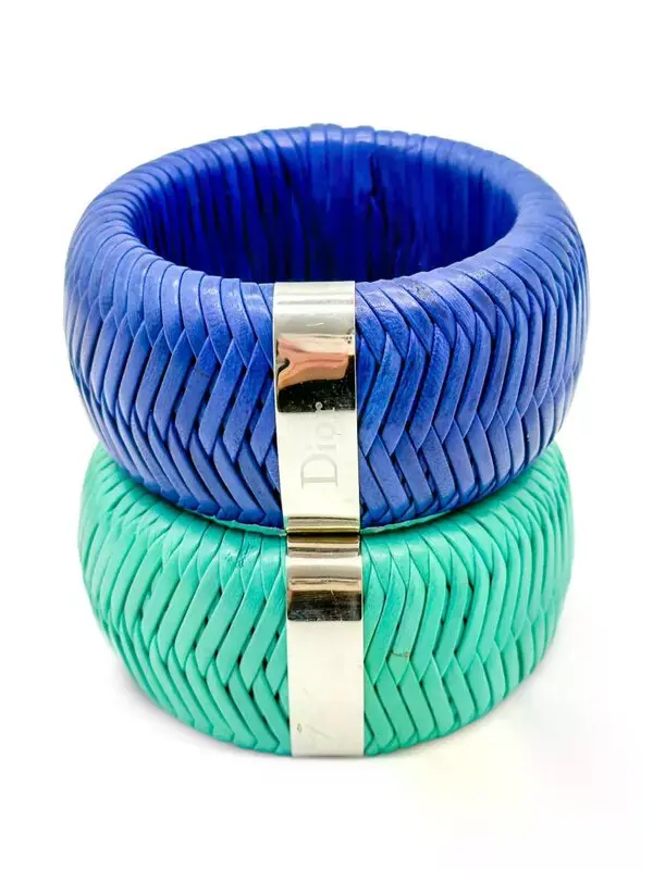 Dior Leather Weave Bangle Stack - Blue