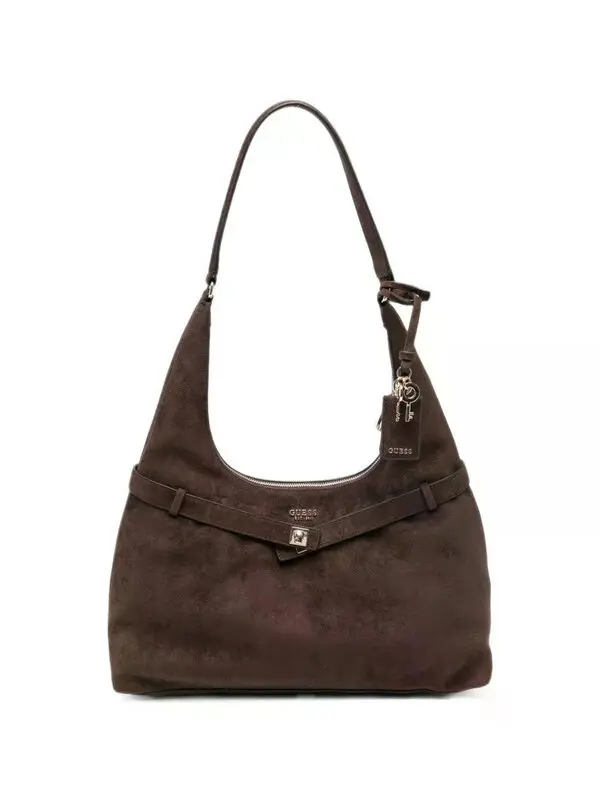 Guess Suede-finish Buckle-detail Shoulder Bag - Brown