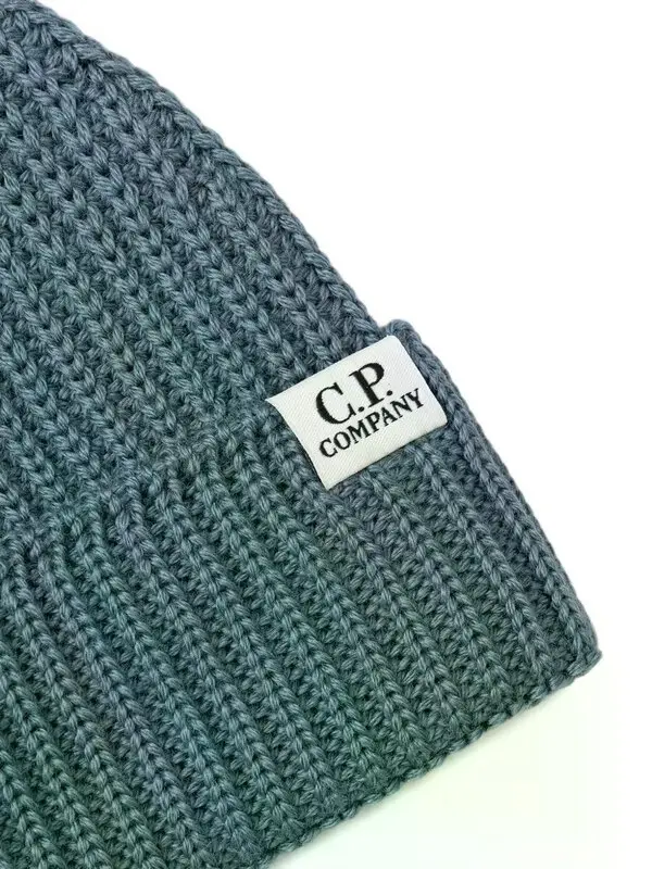 C.P. COMPANY Logo-patch Ribbed-knit Beanie Hat