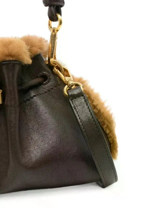 JIMMY CHOO Cinch Shearling-trimmed Leather Cross Body Bag