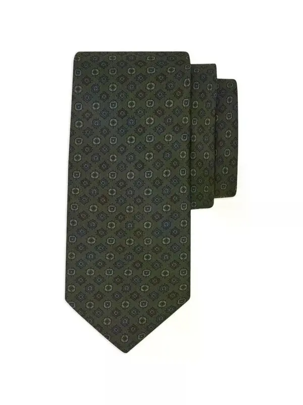 FERRAGAMO Micro Pattern Silk Neck Ties - Green