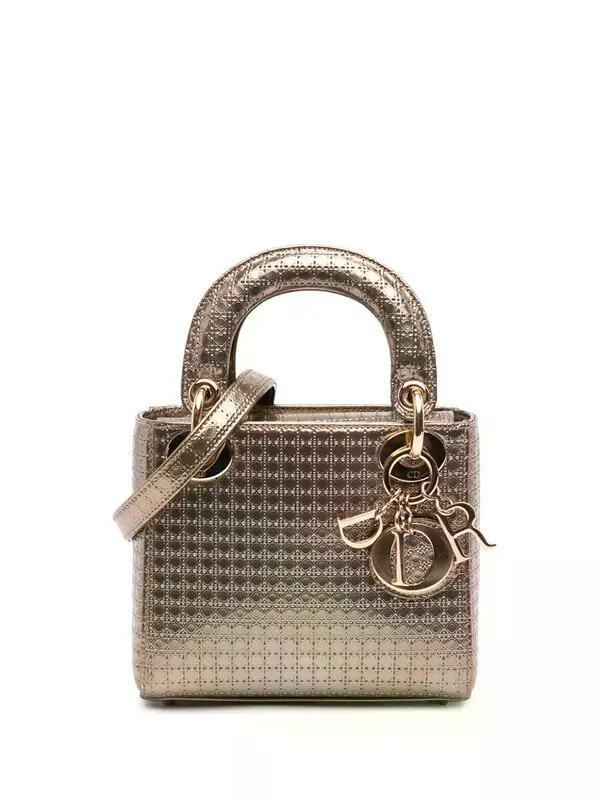Dior 2015 Mini Metallic Patent Microcannage Lady Satchel - Gold