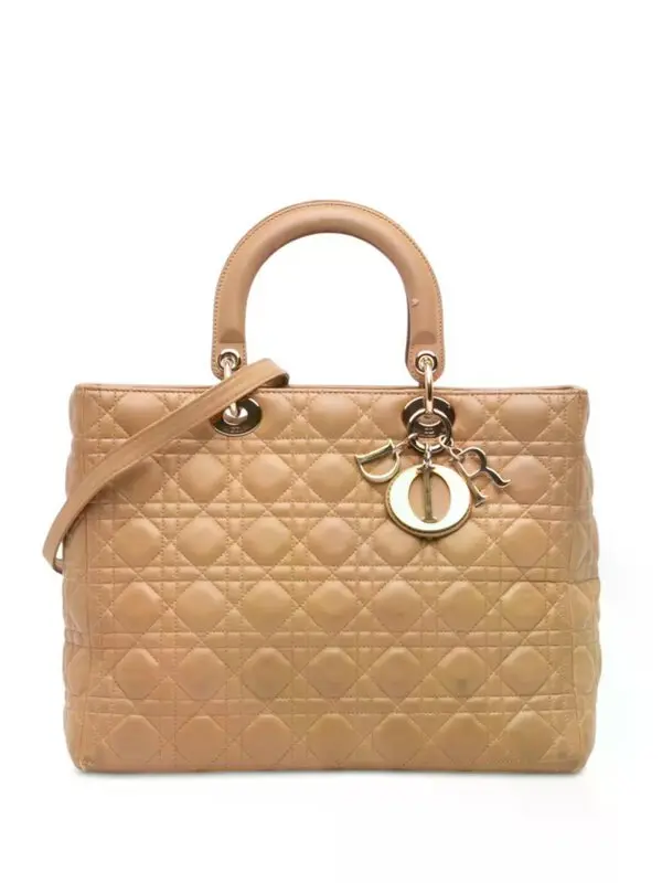 Dior 2010 Large Lambskin Cannage Lady Satchel - Neutrals