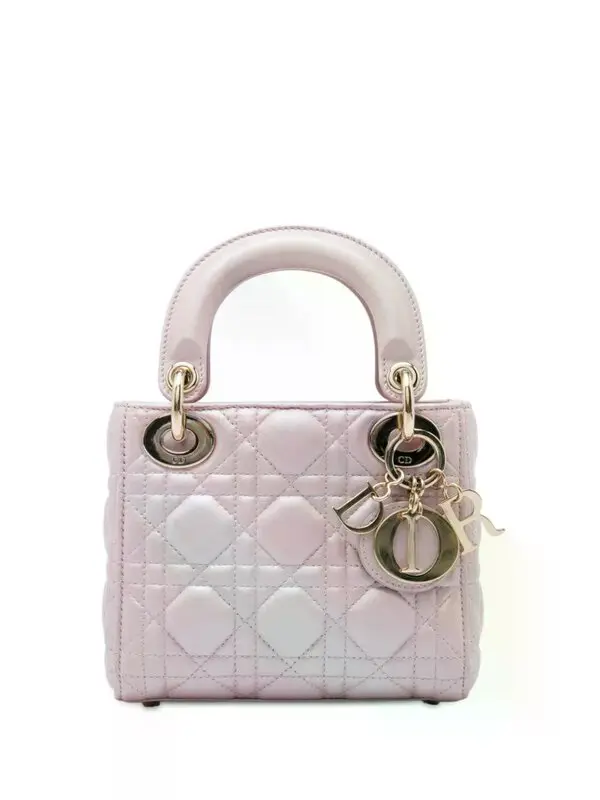 Dior 2017 Mini Iridescent Lambskin Cannage Lady Satchel - Pink