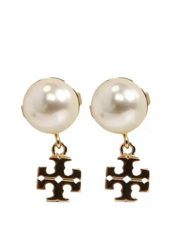 Tory Burch Double T Faux Pearl Drop Earrings - Gold