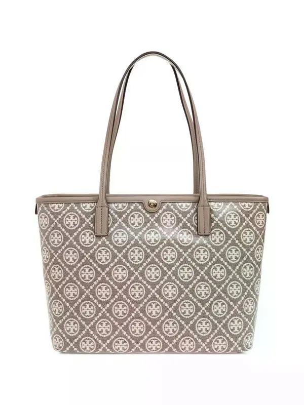 Tory Burch T Monogram Coated Jacquard Small Zip Tote - Grey