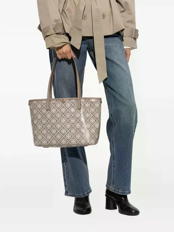 Tory Burch T Monogram Coated Jacquard Small Zip Tote