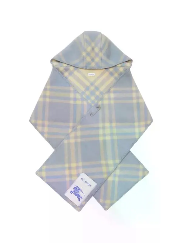 Burberry Check Wool Hooded Scarf - Blue