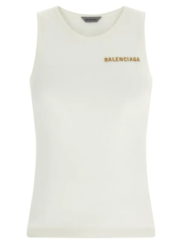 Balenciaga Logo Embroidery Tank Top - White