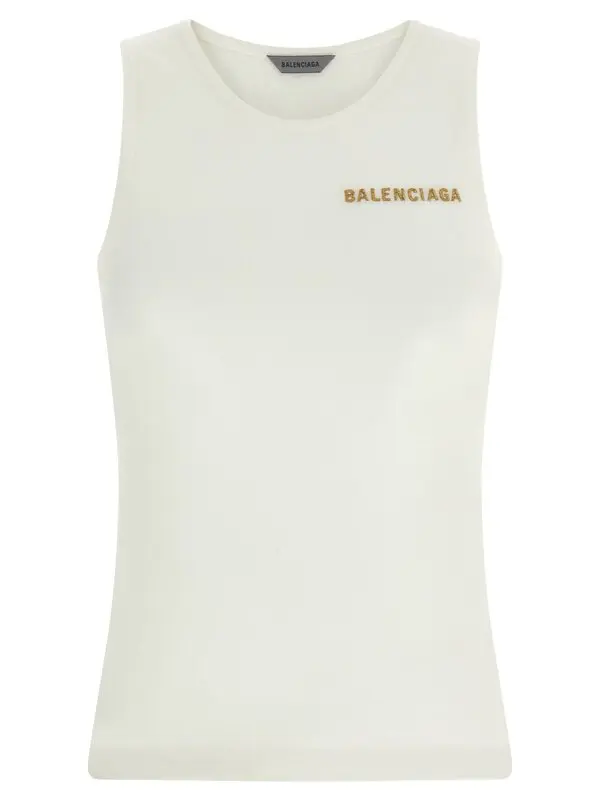 Balenciaga Logo Embroidery Tank Top - White