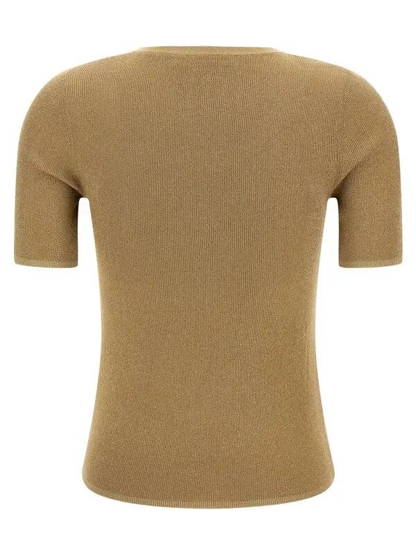 Max Mara Mstsequoia Ribbed Metallic Yarn T-shirt - Gold