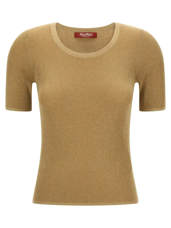 Max Mara Mstsequoia Ribbed Metallic Yarn T-shirt - Gold