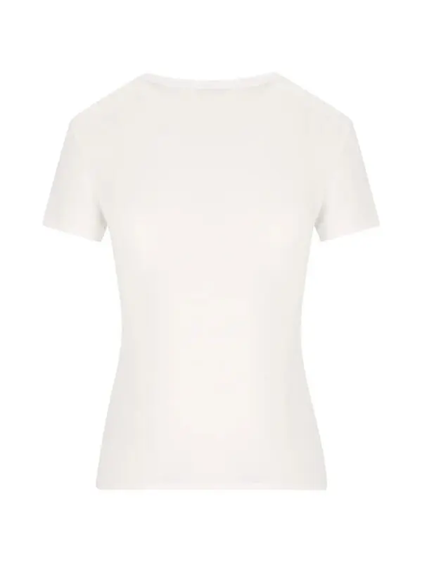 Celine Ribbed Cotton T-shirt With Raised Brand Print - White