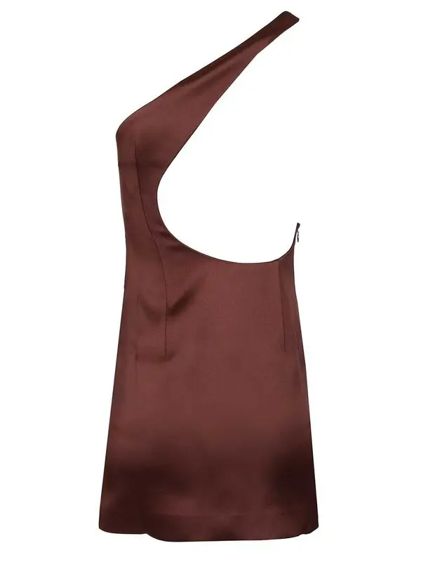 SELF-PORTRAIT Satin Mini Dress With Asymmetrical Neckline