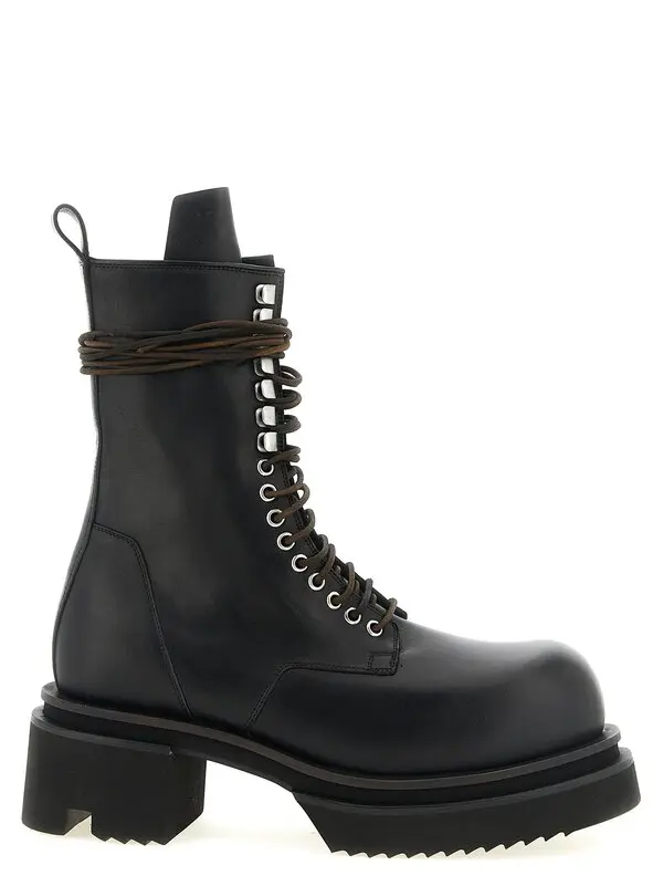 Rick Owens Lace Up Bogun' Combat Boots - Black