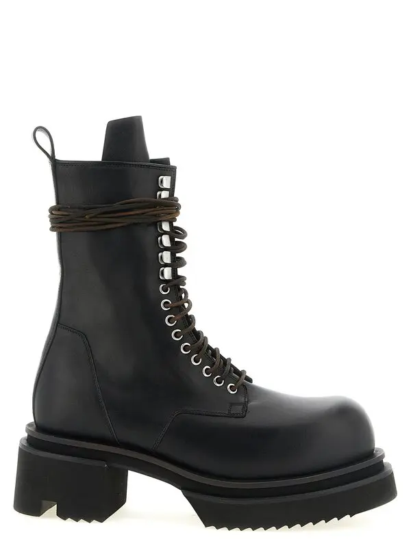 Rick Owens Lace Up Bogun Combat Boots - Black