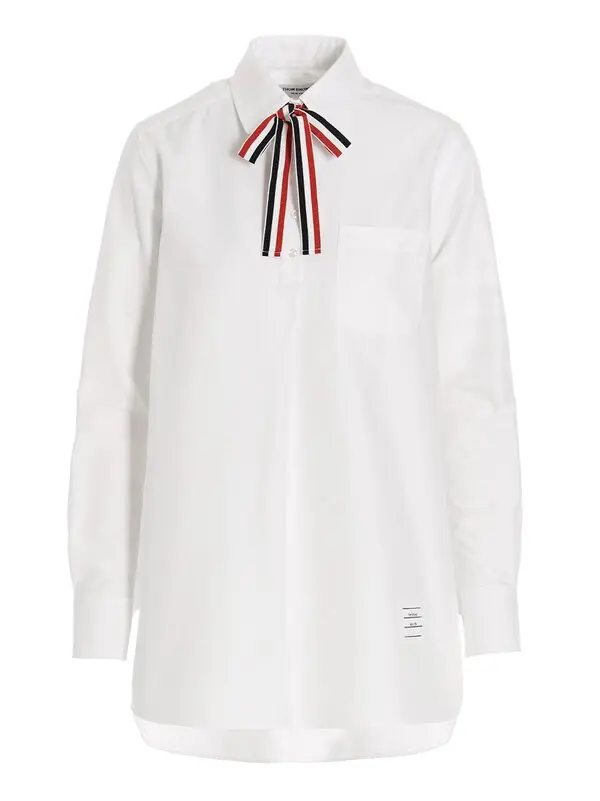 Thom Browne Logo Pussy Bow Blouse - White
