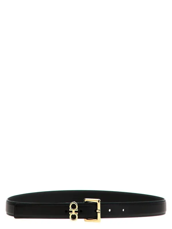 FERRAGAMO Gancini Double Belt - Black