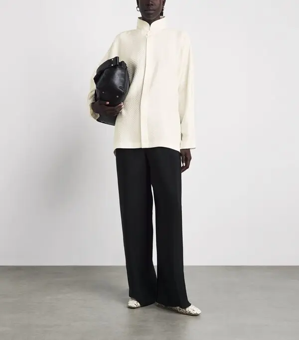 Eskandar Silk Double-stand Collar Shirt
