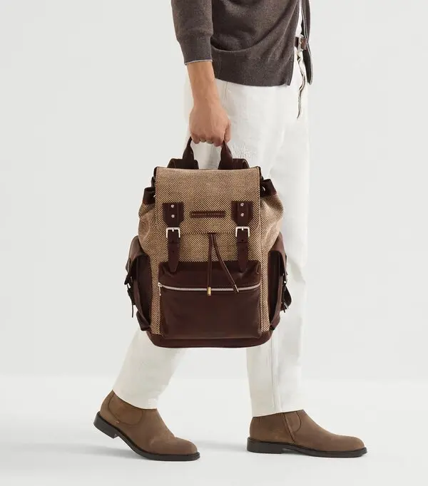 Brunello Cucinelli Leather-trim Backpack