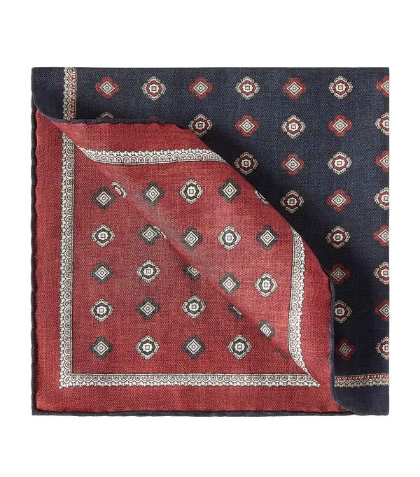 Brunello Cucinelli Silk Medallion Pocket Square - Blue