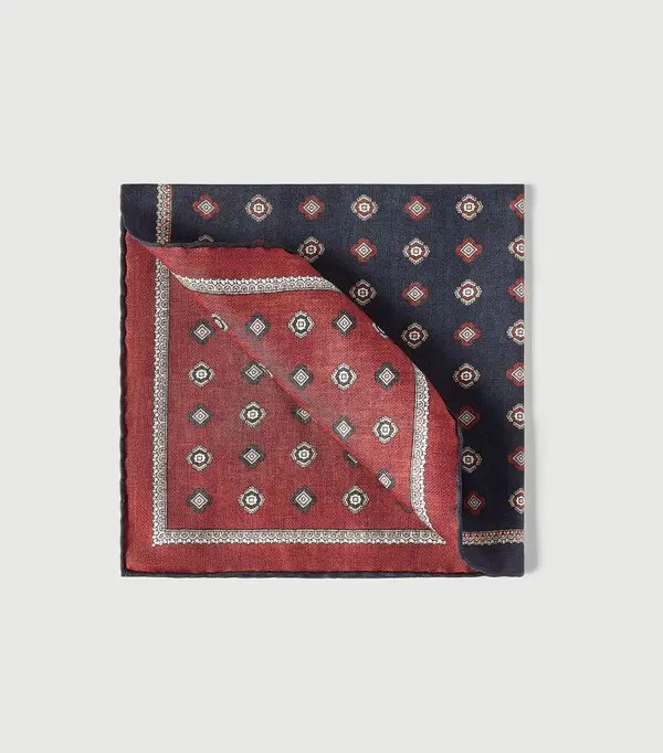 Brunello Cucinelli Silk Medallion Pocket Square - Blue