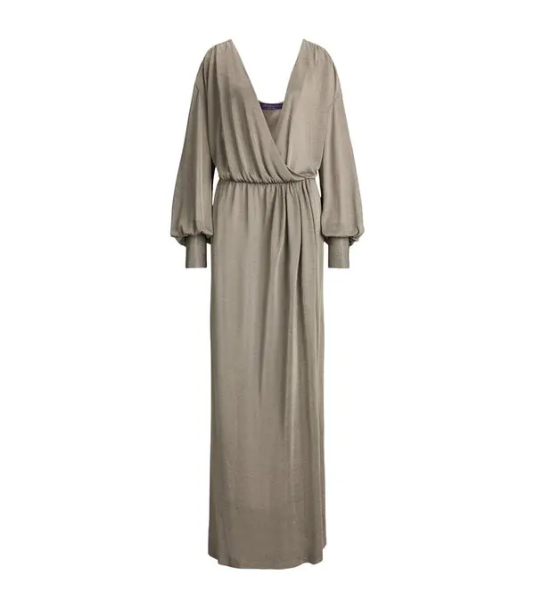 Ralph Lauren Metallic Jersey Stefanie Maxi Dress - Silver
